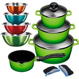 King Topf-Set &raquo;ALUGUSS&laquo; Set, je 1 Kochtopf 16/20/24 cm, 1x Stieltopf 16 cm, 4 Sch&uuml;sseln, Grips, 13 Stk. tlg. Aluminiumguss bunt Einheitsgr&ouml;&szlig;e