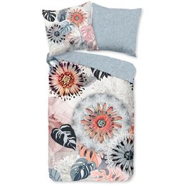 HIP Wendebettw&auml;sche &raquo;Ralvira&laquo; 3 Stk. Flanell, Biber, Warm, Wendeoptik, Mandala, Blumen, Bl&auml;tter, Grau bunt Flanell, Obermaterial: 100% Baumwolle B/L: 
