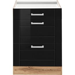 KOCHSTATION Auszugsunterschrank &raquo;KS-Tinnum&laquo; 60 cm breit, MDF-Fronten, Metallgriff, 1 Schubkasten, 2 Ausz&uuml;ge schwarz Holzwerkstoff wotaneiche, B/H/T: 