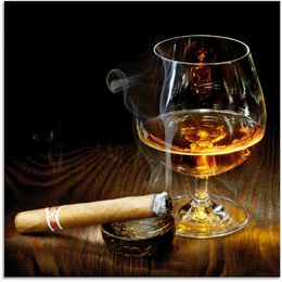 Artland Glasbild &raquo;Zigarre und Cognac&laquo; Zigarren 1 Stk. tlg. in verschiedenen Gr&ouml;&szlig;en braun B/H/T: 20cm x 20cm, Glasbild Zigarren, 1 Stk.