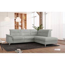 Sit & More sit&more Ecksofa &raquo;Astoria L-Form&laquo; wahlweise mit motorischer Relaxfunktion grau 100% Polyester B/H/T: 256cm x 91cm x 225cm, Flachgewebe, Ottomane 