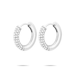 Tamaris Damen Paar Creolen &raquo;Schmuck Geschenk Edelstahl Creole Glitter Donut Familie&laquo; mit Glasstein 21,6mm, Edelstahl