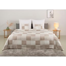 OTTO home Tagesdecke &raquo;Gretje gesteppte Tagesdecke f&uuml;r Kinder, Tagesdecke im Patchwork-Design&laquo; beige Baumwolle, Polyester B/L: 250cm x 240cm