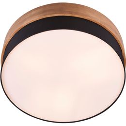 Trio Leuchten Deckenleuchte &raquo;Seasons&laquo; E27 1 Stk. warmwei&szlig; - kaltwei&szlig; Deckenlampe Holz mit Stoffschirm &Oslash;50cm exkl 3xE27 max 40W grau 3, &Oslash; 50cm H: 22cm,