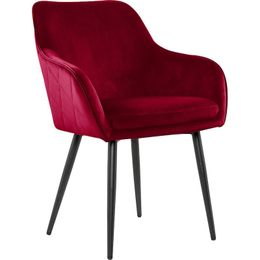 Salesfever Armlehnstuhl &raquo;Komfortabler Esszimmerstuhl mit Stil&laquo; () mit Diamantsteppung auf der R&uuml;ckseite rot Samt (100% Polyester), Metall B/H/T: 61cm 