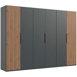 wimex Dreht&uuml;renschrank &raquo;Andorra by fresh to go&laquo; Mit 3D-Leisten f&uuml;r Akustikpaneel-Optik schwarz Holzwerkstoff Graphit, B/H/T: 300cm x 216cm x 58cm, T&uuml;ren: 6 