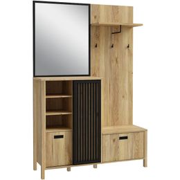 FORTE Kompaktgarderobe &raquo;Jytana&laquo; Kompaktgarderobe, Stauraum, Lamellenoptik, Trendfarbe schwarz Holzwerkstoff Mauvella Eiche, B/H/T: 132cm x 200,3cm x 
