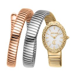 JUST cavalli time Damen Quarzuhr &raquo;Signature Snake&laquo; Armbanduhr, Damenuhr, Edelstahlarmband, analog, Kristallsteine rosa Einheitsgr&ouml;&szlig;e