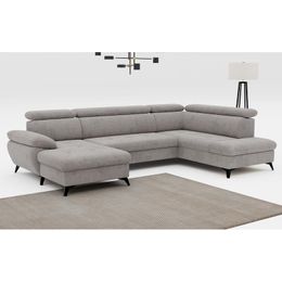 COTTA Wohnlandschaft &raquo;Hudson U-Form, B: 324 cm&laquo; mit Kopfteilverstellung, optional Schlaffunktion & Bettkasten grau B/H/T: 324cm x 207cm, Struktur fein
