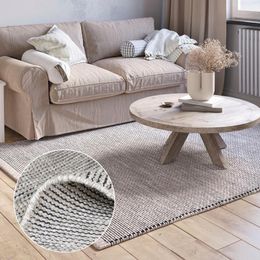 MyFlair Wollteppich &raquo;Anisa, Handwebteppich&laquo; rechteckig 10 mm H&ouml;he reine Wolle, meliert, Wendeteppich, handgewebt, Wohnzimmer beige Wolle B : 200cm 1 Stk., 