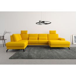 Sit & More sit&more Wohnlandschaft &raquo;Cinturo U-Form&laquo; inklusive Sitztiefenverstellung und Federkern, Sitzh&ouml;he 45 cm gelb B/H/T: 345cm x 88cm x 226cm, Soft clean,