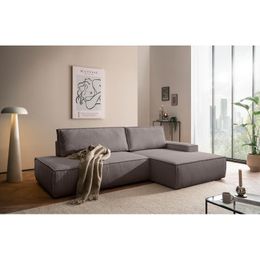 OTTO home Ecksofa &raquo;SHERWOOD Cord Schlafsofa in L-Form offen (275cm)&laquo; Schlaffunktion und Bettkasten, Kedernaht, hoher Sitz- & Liegekomfort grau 100% 