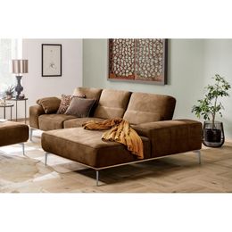 W.Schillig Ecksofa &raquo;run, Designsofa mit tollem Sitzkomfort, L-Form&laquo; mit elegantem Holzsockel, F&uuml;&szlig;e in Chrom gl&auml;nzend, Breite 279 cm braun Longlife 