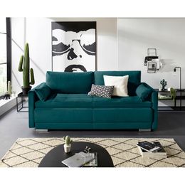 OTTO home Schlafsofa &raquo;Berlin, B: 218 cm, Liegel. 160x198 cm&laquo; Schlaffunktion, Bettkasten & 2 Zierkissen, Dauerschlafsofa Boxspring blau Microfaser 