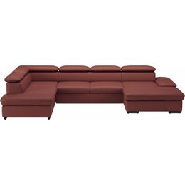 Sit & More sit&more Wohnlandschaft &raquo;Alcudia U-Form&laquo; wahlweise mit Schlaffunktion rot B/H/T: 349cm x 73cm x 226cm, NaturLEDER , Ottomane links,mit 