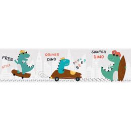 A.S. Cr&eacute;ation Bord&uuml;re &raquo;Cool Dino&laquo; Motiv abstrakt naturalistisch glatt Tapete Kinder Borte Wohnzimmer Schlafzimmer K&uuml;che Design Kinderzimmer grau Papier B/L: 0,16m x