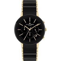 Jacques Lemans Herren Keramikuhr &raquo;Dublin&laquo; Quarzuhr, Armbanduhr, Herrenuhr, Keramik, analog, Tag, Stoppfunktion schwarz Einheitsgr&ouml;&szlig;e