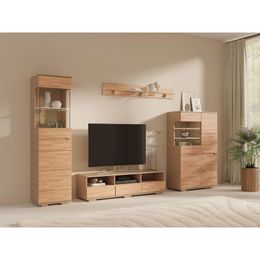 OTTO home Wohnwand &raquo;VETRO: besteht aus 2 Vitrinen, 1 Lowboard & 1 Wandregal, Wohnzimmer.&laquo; 4 Stk. tlg. braun Einheitsgr&ouml;&szlig;e