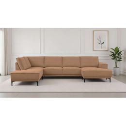 OTTO home Wohnlandschaft &raquo;OLAND Cord U-Form, XXL, B: 345 cm, Skandi-Design&laquo; U-Form, 345 cm, Wellenunterfederung, Skandi-Design, Metallf&uuml;&szlig;e braun 92%