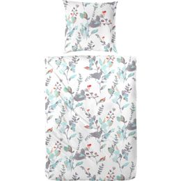 Primera Bettw&auml;sche &raquo;Windspiel&laquo; 2 Stk. mit frischen Blumenranken grau Renforc&eacute; (Bio-Baumwolle), Obermaterial: 100% Baumwolle B/L: 155cm x 220cm, 1 Stk., 1 Stk.