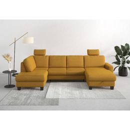 Home Affaire Wohnlandschaft &raquo;Summer U-Form&laquo; mit oder ohne Schlaffunktion und Bettkasten, wengefarbene Holzf&uuml;&szlig;e gelb 100% Polyester B/H/T: 314cm x 91cm