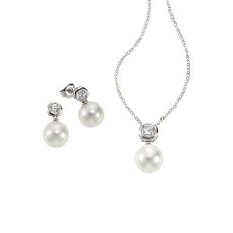 Firetti Damen Ohrring und Ketten Set &raquo;Multipack Schmuck Geschenk Silber 925 Halskette Ohrstecker Perlschmuck&laquo; (Set, 4 Stk. tlg.) mit Zirkonia (synth.)