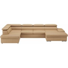 Sit & More sit&more Wohnlandschaft &raquo;Valantine U-Form, B: 349 cm&laquo; mit Arm- & Kopfteilverstellung, optional mit Schlaffunktion braun NaturLEDER ;Spannstoff B/H/T: 