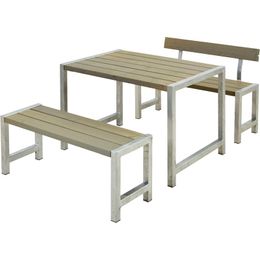 Plus Garten-Essgruppe &raquo;Cafegarnituren&laquo; 3 Stk. tlg. bestehend aus: Tisch und 2 B&auml;nke + 1 R&uuml;ckenlehne grau B/H/T: 185cm x 75cm x 127cm