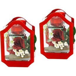 I.GE.A. Kunstpflanze rot Glas, Kunststoff, Polyester B/H/L: 11cm x 16cm, 2 Stk.