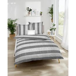 Kaeppel Bettw&auml;sche &raquo;College&laquo; 2 Stk. Mit breiten Streifen grau Mako-Satin, Obermaterial: 100% Baumwolle B/L: 135cm x 200cm, 1 Stk., 1 Stk., Mako-Satin, B/L: 