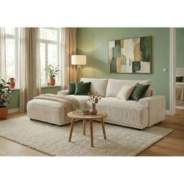 Trendmanufaktur Ecksofa &raquo;Fordon, Schlafsofa mit Bettkasten, Couch in L-Form, Breite 250 cm&laquo; in Cordstoff HYPER, cream, Recamiere links beige 92% 