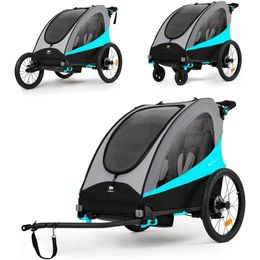 Kinderkraft Fahrradkinderanh&auml;nger &raquo;NAVA&laquo; 3in1 Fahrradanh&auml;nger, Buggy & Jogger, Hand- & Fu&szlig;bremse, f&uuml;r 2 Kinder blau Einheitsgr&ouml;&szlig;e Fahrradkinderanh&auml;nger