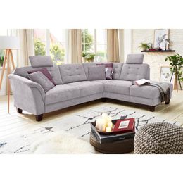 Home Affaire Ecksofa &raquo;Trondheim L-Form&laquo; mit Federkern und Knopfheftung im R&uuml;cken, F&uuml;&szlig;e Buche dunkel silber Struktur fein (100% Polyester);Flachgewebe 