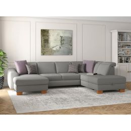 Sit & More sit&more Wohnlandschaft &raquo;Dundee U-Form&laquo; mit Federkern und Massivholzf&uuml;&szlig;en, wahlweise mit Kopfteilverstellung silber B/H/T: 338cm x 86cm x 219cm, Luxus