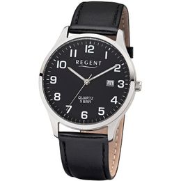 Regent Uhren Regent Herren Quarzuhr Armbanduhr, Herrenuhr, Damenuhr, Datum, Lederarmband schwarz Einheitsgr&ouml;&szlig;e
