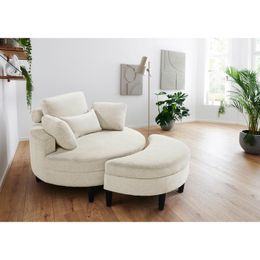 OTTO home Loveseat &raquo;Ravi Sessel, B: 114 cm, Sitzh&ouml;he: 42 cm&laquo; XXL- Sessel, mit Stauraumhocker, R&uuml;ckenst&uuml;tze & 4 Zierkissen beige 100% PES Struktur grob