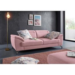 Sit & More sit&more 2,5-Sitzer &raquo;Percy&laquo; 12 cm Fu&szlig;h&ouml;he, Sitztiefenverstellung, wahlweise Kopfteilverstellung rosa B/H/T: 207cm x 77cm x 112cm, Feinstruktur,mit 
