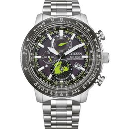 Citizen Herren Funk-Multifunktionsuhr &raquo;Promaster Geo Trekker&laquo; Armbanduhr, Solar, Herrenuhr, Edelstahlarmband, Datum, 2. Zeitzone silber Einheitsgr&ouml;&szlig;e