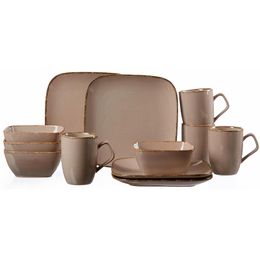 Ritzenhoff & Breker Fr&uuml;hst&uuml;cks-Geschirrset &raquo;Service, CASA Vintage/Used-Look&laquo; (Teller, Schale, Kaffeebecher) 12 Teile, f&uuml;r 4 Personen braun Porzellan 12 Stk.