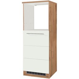 KOCHSTATION Backofen/K&uuml;hlumbauschrank &raquo;KS-Wien&laquo; Breite 60 cm, H&ouml;he 165 cm, T&uuml;ranschlag wechselbar wei&szlig; Holzwerkstoff wotaneiche, B/H/T: 60cm x 165cm x