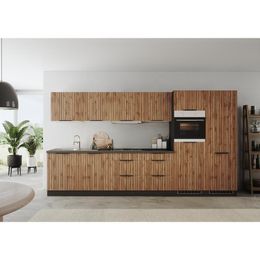 KOCHSTATION K&uuml;chenzeile &raquo;KS-Lagos, Breite 360 cm, wahlweise mit E-Ger&auml;ten&laquo; GK-oder Induktionskochfeld, Sp&uuml;le edelstahl oder schwarz beige B/H/T: 360cm