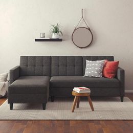 Ecksofa &raquo;Hartford II&laquo; mit Bettfunktion und Stauraum, Recamiere beidseitig montierbar grau Webstoff 100% Polyester B/H/T: 213cm x 83cm x 154cm, 