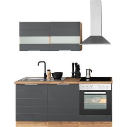 KOCHSTATION K&uuml;chenzeile &raquo;KS-Luhe&laquo; 180 cm breit, wahlweise mit oder ohne E-Ger&auml;ten, gefr&auml;ste MDF-Fronten grau B/H/T: 180cm x 60cm, ohne E-Ger&auml;te