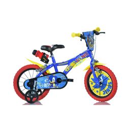 DINO BIKES Kinderfahrrad &raquo;16" Sonic Kinderfahrrad Jugen Freilauf Alter 4&ndash;7 Jahre St&uuml;tzr&auml;der&laquo; 1 Gang mit St&uuml;tzr&auml;dern, Trinkflasche und Frontschild blau 30cm, 16 