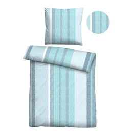 Bettw&auml;sche &raquo;0400901&laquo; 2 Stk. hautsympathisch, 100% Baumwolle, Rei&szlig;verschluss, ganzj&auml;hrig nutzbar blau Renforc&eacute;, Obermaterial: 100% Baumwolle B/L: 155cm