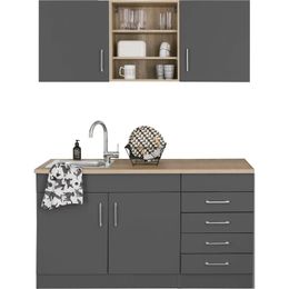 KOCHSTATION Pantryk&uuml;che &raquo;KS-Mali&laquo; Breite 150 cm, wahlweise mit E-Ger&auml;ten grau B/H/T: 150cm x 200cm x 60cm, ohne E-Ger&auml;te