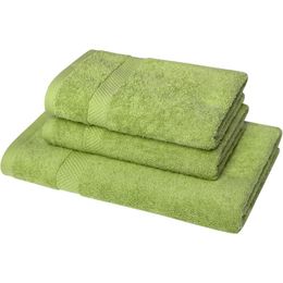 Dyckhoff Handtuch Set &raquo;Planet&laquo; Set 3 Stk. Walkfrottier 2 Handt&uuml;cher (50x100cm), 1 Duschtuch (70x140cm) gr&uuml;n Walkfrottier, Obermaterial: 100% Baumwolle 3 Stk., 