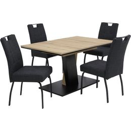 Hela Essgruppe &raquo;EBRO&laquo; Set, 5 Stk. tlg. Mit Synchronauszug, Vierfu&szlig;stuhl XL Sitzbreite, Federkorb, Griff grau 100% Polyester Microfaser Webstoff, 