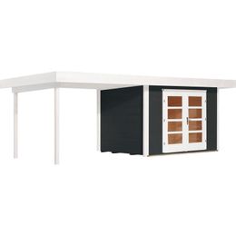 Weka Gartenhaus &raquo;Designhaus 126 Plus&laquo; mit Anbaudach grau Massivholz Fu&szlig;boden im Gartenhaus, ohne Dacheindeckung