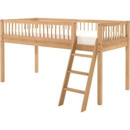 Vipack Spielbett Made in Europe, aus massiver Eiche ge&ouml;lt, LF 90x2000cm, RR, Leiter u. Absturzschutz braun Liegefl&auml;che L&auml;nge B: 200cm x 90cm, H&ouml;he Bett: 